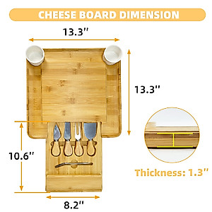Cheese Board, Large Charcuterie Board Set, Bamboo Serving Platter, 4 Serving Knives and Utensils - Unique for Women-House Warming Gifts New Home,Wedding Gifts for Couple