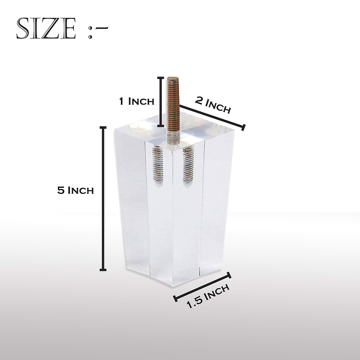 Nutan, 5” Square Acrylic Legs, Great and Sturdy Replacement for Sofas, Chairs and Tables, Set of 4.