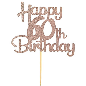 Sotpot Happy 60th Birthday Cake Topper Rose Gold Glitter 60th Cake Toppers 60 Birthday Cake Decorations Cheers to 60 Fabulous Party Cake Picks - 1 Pack