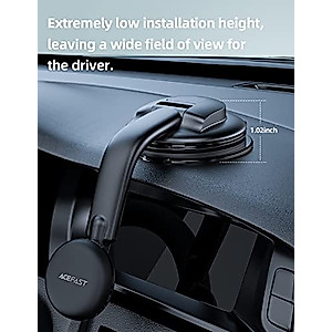 ACEFAST Magnetic Phone Car Mount, Universal Phone Car Holder Low Installation Height Built-in Four N52 Super Strong Magnets Large Sticky Base Suction Cup Dashboard Windshield Flexible Installation