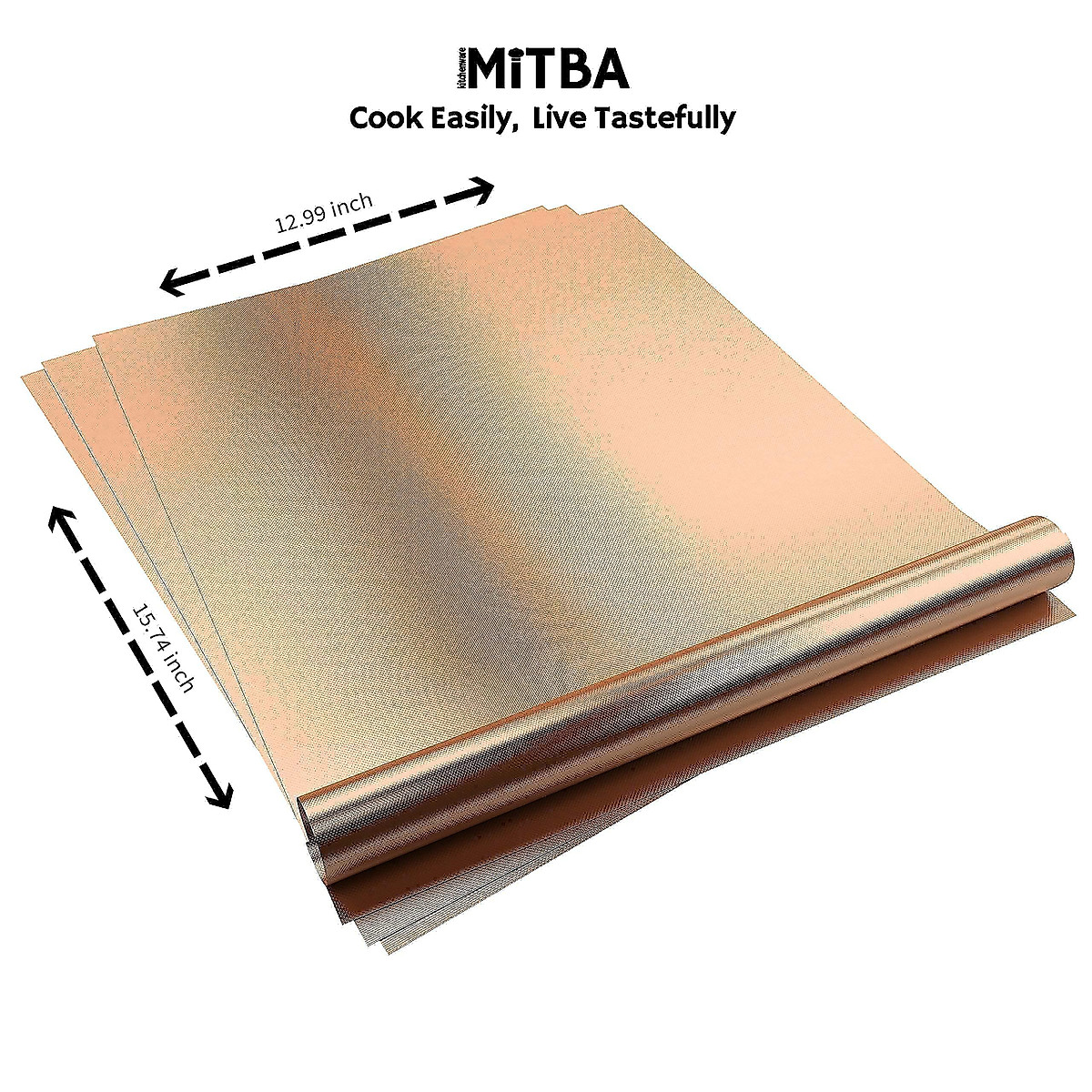 MiTBA Copper Grill Mat Set of 3-XL 100% Non-Stick BBQ Grill Mats, Reusable, and Easy to Clean- Works on Electric Grill Gas Charcoal BBQ and Oven- Will Get You Flawless Meat and a Clean Barbecue