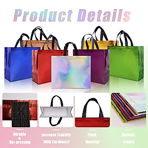 cabzymx 14 pcs Glossy Gift Bags Sets, 12.6 x 4.7 x 11 In Non-woven Reusable Party Bags with Sturdy Base, Mixcolor Goodie Bags Bulk for Birthdays, Weddings, Easter, Holiday, Party- 7 Colors