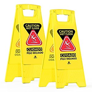 RoadHero 2 Pack Wet Floor Sign, 2-Sided Yellow Caution Signs, Bilingual Collapsible Warning Signs for Commercial Use 24"