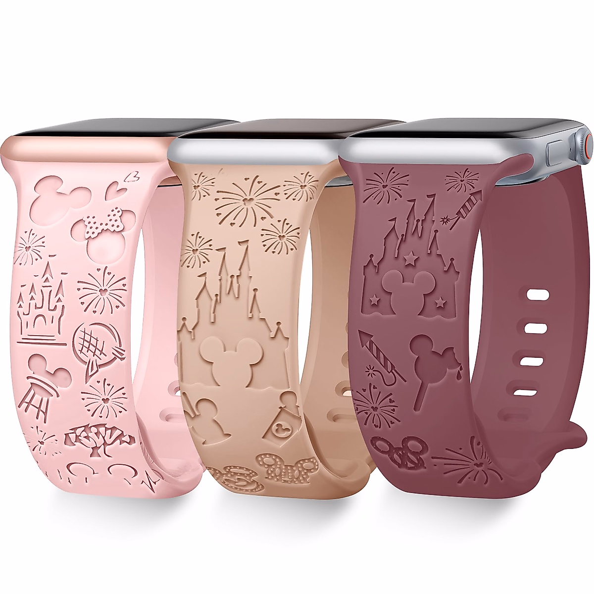 3 Pack Alibaydoo Cartoon Engraved Band Compatible with Apple Watch Bands 40mm 44mm 41mm 38mm 45mm 42mm 49mm Women,Cute Pattern Strap Soft Silicone Wristbands for iWatch Series 8 7 6 SE 5 4 3 2 1 Ultra