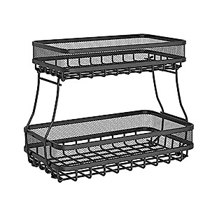 OKZEST 2 Tier Fruit Basket, Vegetable Fruit Basket Bowl for Kitchen Countertop, Metal Fruit Storage Stand Holder Organizer for Bread Snack Potato Onion Produce