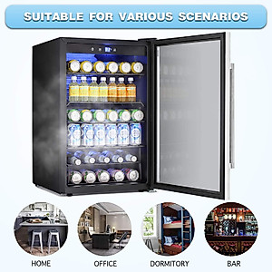 Antarctic Star Beverage Refrigerator Cooler - 120 Can Mini Fridge Glass Door for Soda Beer or Wine Small Drink Dispenser Clear Front for Home, Office or Bar,4.5cu.ft.（Black）