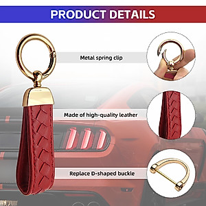 NTNEV Genuine Leather Car Keychain, Universal Car Key FOB Keychain, handmade knitted car key chain, 360 Degree Rotating with Anti-Lost D-Ring, 2 Key Rings and 1 Screwdriver, Unisex-Red
