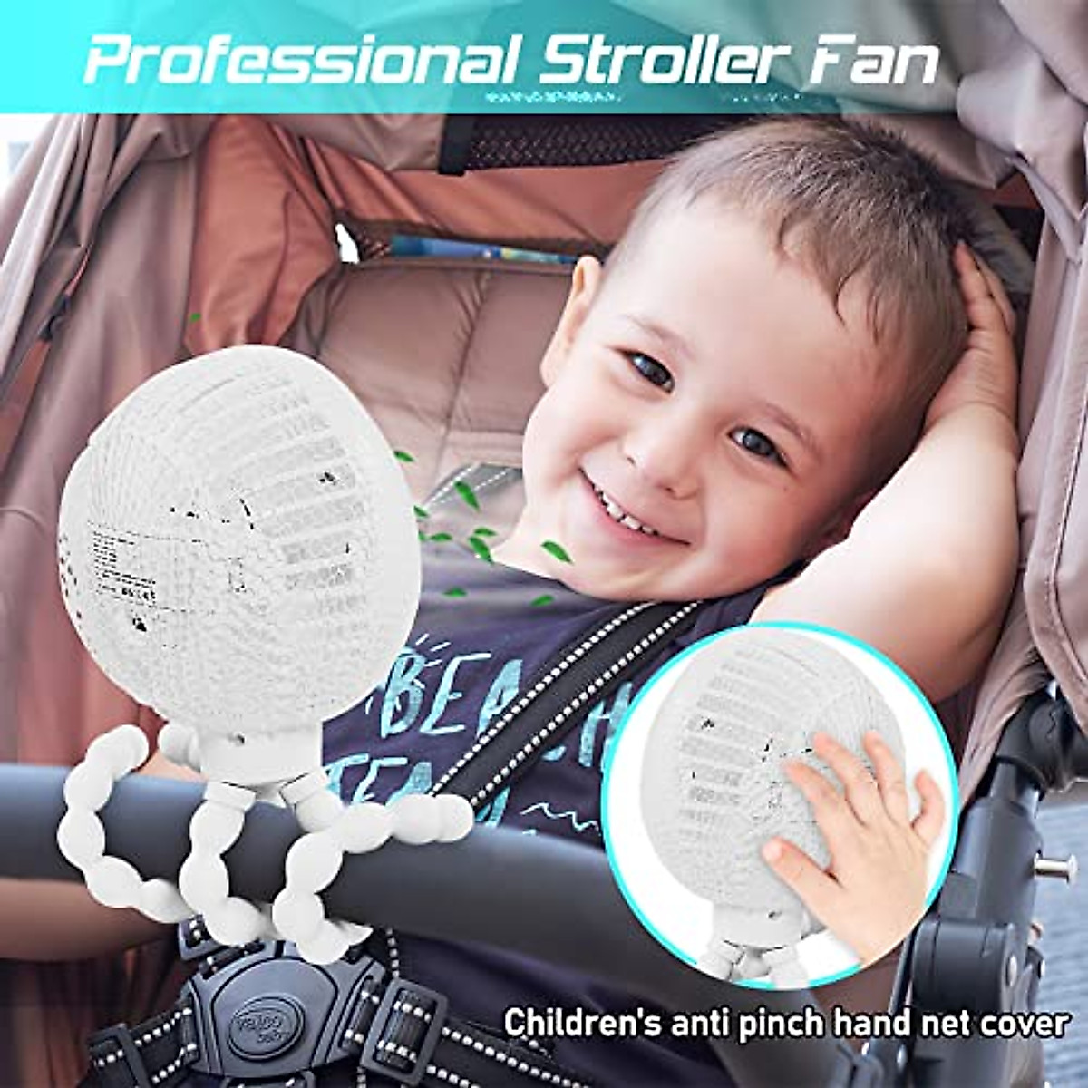 scurry Upgraded Stroller Fan Mini Battery Operated Fan Small USB Rechargable Desk Fan Baby Portable Fan Flexible Tripod Clip On Fan with 3 Speeds Baby Fan for CarSeat Crib Treadmill (White)