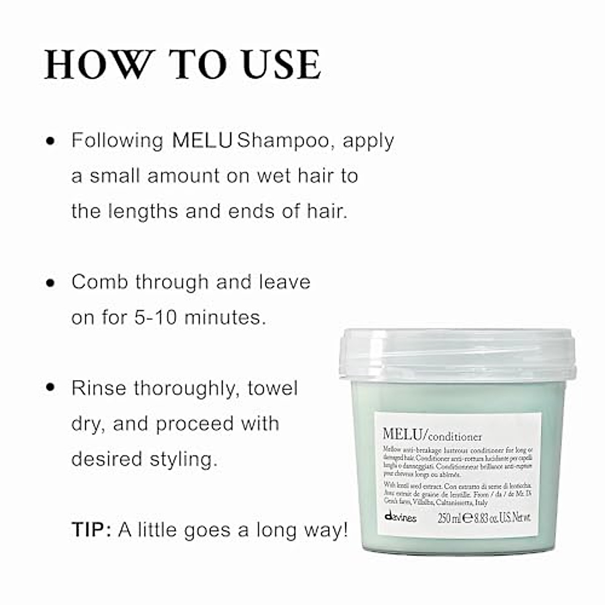 Davines MELU Conditioner | Anti-Breakage Conditioner for Long Hair and Damaged Hair | 8.83 fl oz