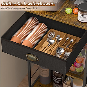 5 Tier Coffee Bar Station with Drawer, Coffee Stand with 4 S-Shaped Hooks, Farmhouse Corner Coffee Bar Cabinet for Small Spaces, Bakers Rack for Kitchen, Living Room, 13.43"D x 18.93"W x 53.31"H