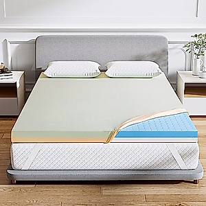 Maxzzz 3 Inch King Mattress Topper Memory Foam, Dual-Layer High-Density Medium Firm Foam Bed Topper for Back Pain Relief, Gel Memory Foam Mattress Pad, Certipur-Us Certified