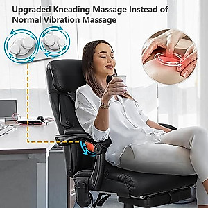 jamege Kneading Massage Executive Office Chair, 3D Back Massage Heated Office Chair, Heating Massage Office Chair with Reclining Backrest, Footrest & Height Adjustment