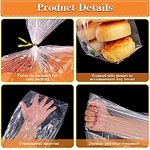 Bread Bags with Ties, 30 Clear Bread Bags for Homemade Bread and 50 Ties, Adjustable Reusable Plastic Bread Bags, Bread Loaf Bags for Home Bakers and Bakery Owners