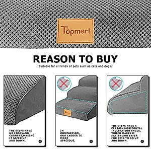 Topmart High Density Foam Dog Steps 4 Tiers,Extra Wide Deep Pet Steps,Non-Slip Pet Stairs,Dog Ramp for Bed,Soft Foam Dog Ladder,Best for Older Dogs Injured,Older Pets,Cats with Joint Pain