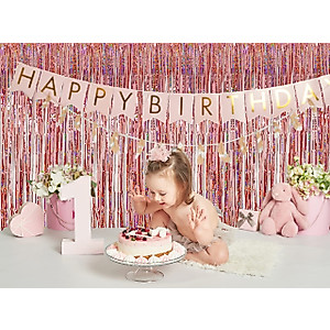 Vanujoy 2 Pack Iridescent Rose Gold Tinsel Foil Fringe Backdrop Curtains - Wall Door Party Decorations for Birthday Bachelorette Engagement Bridal Shower