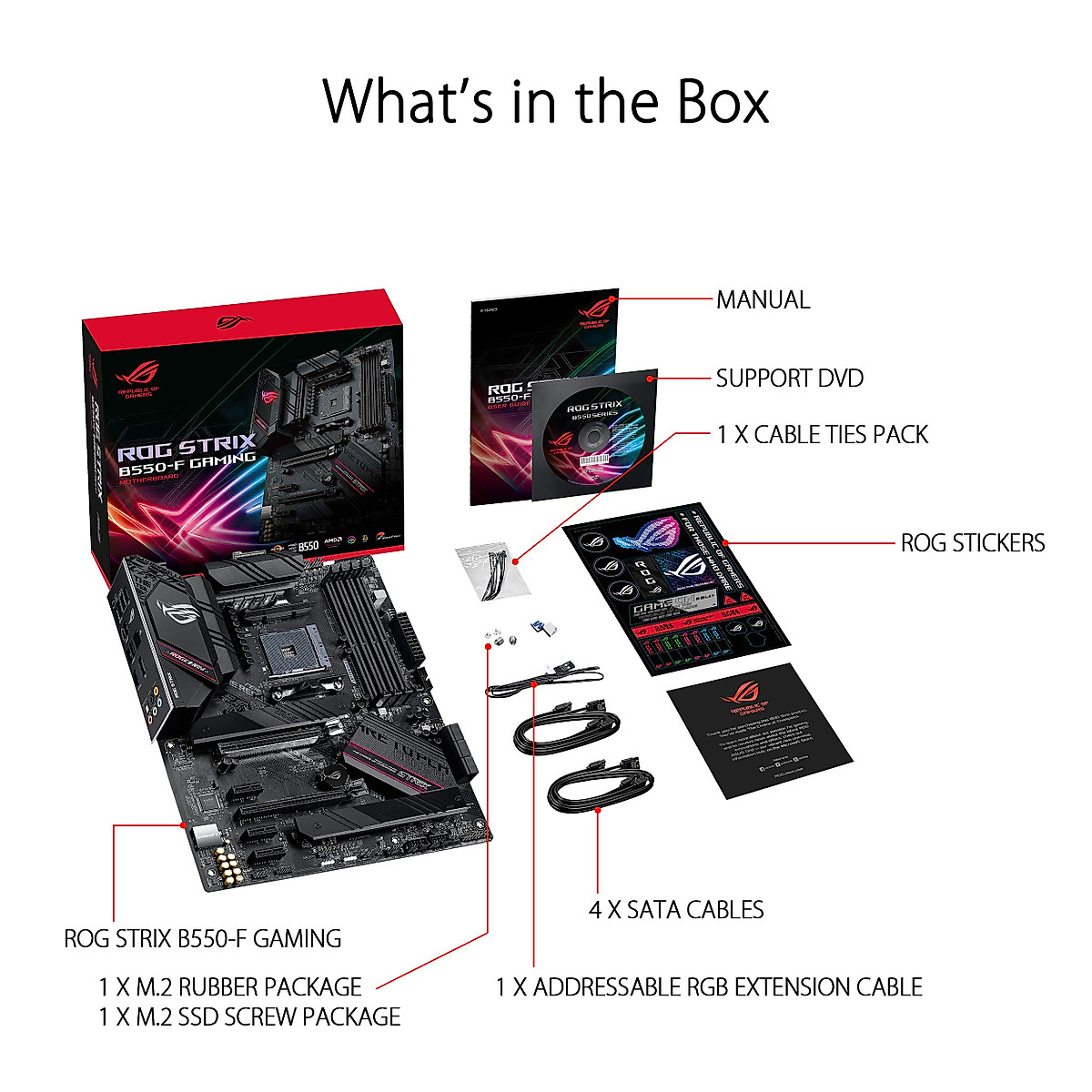 ASUS ROG Strix B550-F Gaming Motherboard Gaming ATX, AMD B550, Socket AM4, DDR4, PCI 4.0, Intel 2.5GB LAN, 2xM.2, ASUS Optimem II, USB 3.2 Gen 2, Aura Sync RGB, Black