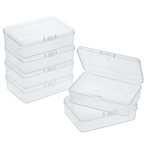 Small Plastic Boxes with Hinged Lids 8 PCS Mini Storage Containers Box with Lid 3.7 x 2.6 Inches Clear Rectangle Box for Collecting Items Lash Sticker Beads Game Business Cards Crafts Accessories