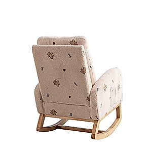 Merax Nursery Accent Rocker Armchair with Side Pocket, Upholstered High Back Wooden Rocking Chair for Living Room Baby Kids Room Bedroom (Beige Boucle)