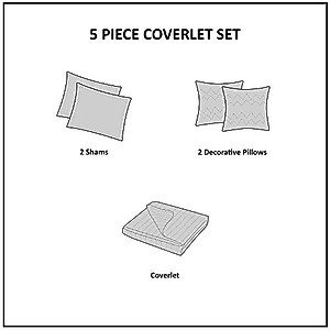 Madison Park Quilt Set Luxurious Jacquard Stripes Design - All Season, Coverlet Bedspread Lightweight Bedding Layer, Shams, Decorative Pillow, Full/Queen(90"x90"), Floral Red 5 Piece