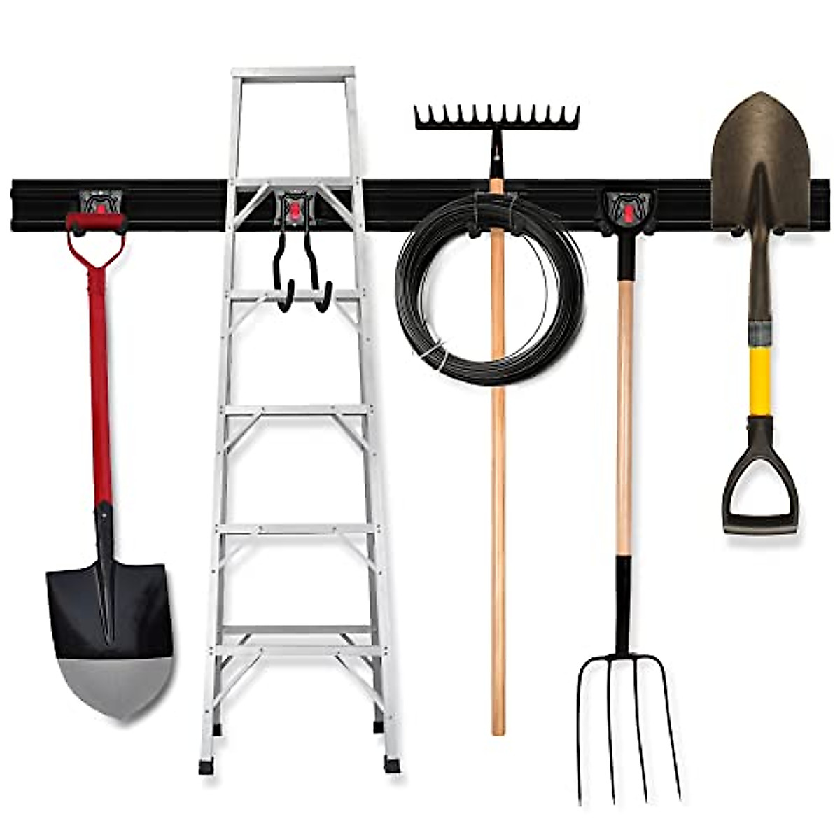 WORKPRO Garage Storage, Garden Tool Organizer Wall Mount 64 Inch with 8 Adjustable Hooks and Hangers, 4 Rails Steel Heavy Duty Tool Rack Holder