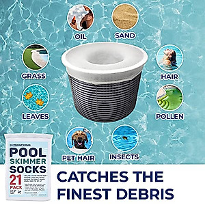 MadayFormula 21 Pack of Pool Filter Socks to Protect Your Water Filtration System, Hot Tubes, and Spas, Ultra Fine Mesh Pool Skimmer Basket Sock to Catch The Finest Debris in Pool
