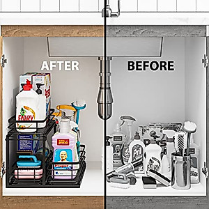 Under Sink Organizer - 2 Tier Pull Out Cabinet Organizers and Storage, 3 Baskets Slide Out Kitchen Organization for Counter Space, for Bathroom, Pantry, Laundry Room, New Home Essentials