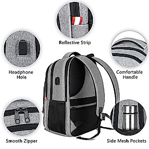 Backpack for Men Women, Travel School Backpacks for Teen Boys, Bookbag with USB Charging Port, Anti Theft College Students Backpack Fits 15.6 Inch Laptop, Casual Work Business Back Pack, Grey