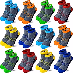 Tsmollyu 12 Pairs Boy Socks Half Cushioned Low Cut Socks Ankle Athletic Cotton Socks For Little Big Kids Age 3-10(7-10 Years)