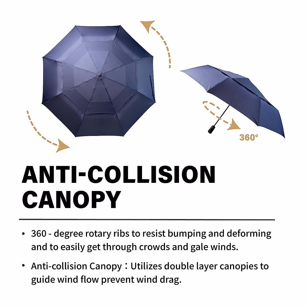 Large Umbrella Windproof 54 Inch Folds Into Portable Travel Size - Big Enough To Comfortably Fit In 2 Adults - Auto Open Close and Patented Vortex System For Superior Safety And Durability (Black)