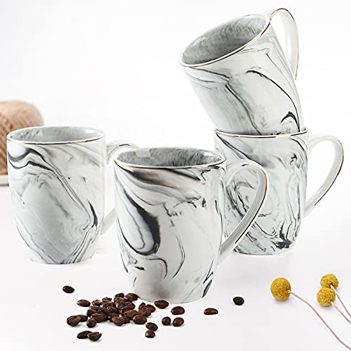 Youeon 4 Pack 13 Oz Marble Coffee Mugs Set, Ceramic Coffee Cups Marble Mugs Tea Cups Set for Coffee, Milk, Cocoa, Drink, Birthday, Party, Thanksgiving, Mother's Day, Father's Day, Grey