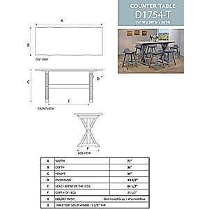 Kings Brand Arland Grey / Blue Wood Counter Height Rectangle Kitchen Dinette Dining Table