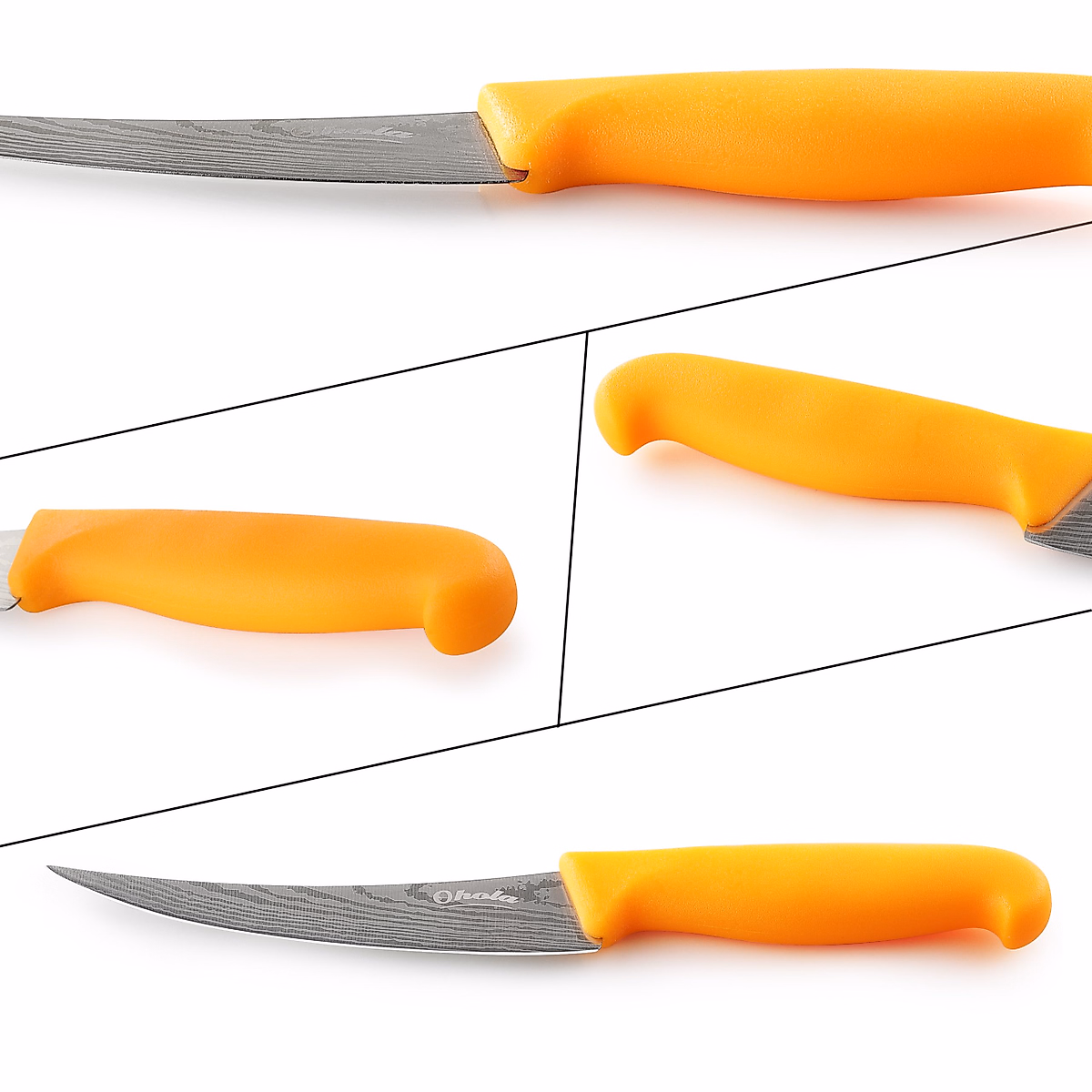 2PCS Curved Boning Knife, OHOLA 6 inch Deboning Knife, Premium Stainless Steel Fillet Knife with Ergonomic PP Hanlde, Great for Meat, Fish, Poultry, Cutting, Trimming, Dishwasher Safe