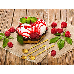 10 Pcs Flower Spoon Coffee Teaspoon Set, Stainless Steel Tableware Creative Dessert Spoons Sugar Spoon Coffee Spoon Teaspoon Ice-Cream Spoon Mixing Spoon Stir Bar Spoon Ice Tea Spoon (Gold)