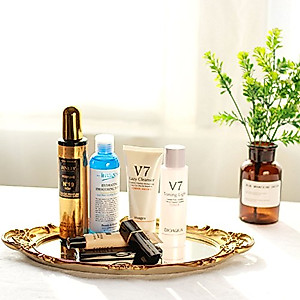 Zosenley Polyresin Ellipse Antique Decorative Mirror Tray, Makeup Organizer, Jewelry Organizer, Serving Tray, 9.8”x 14.6”, Gold