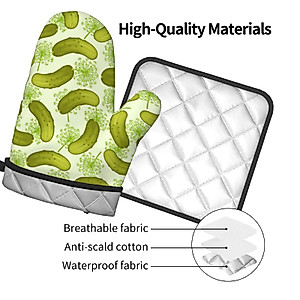 Pickle Fabric Oven Mitts & Pot Holders Sets Potholders with Hanging Loop Non-Slip Kitchen Cooking Gloves for BBQ Baking Grilling