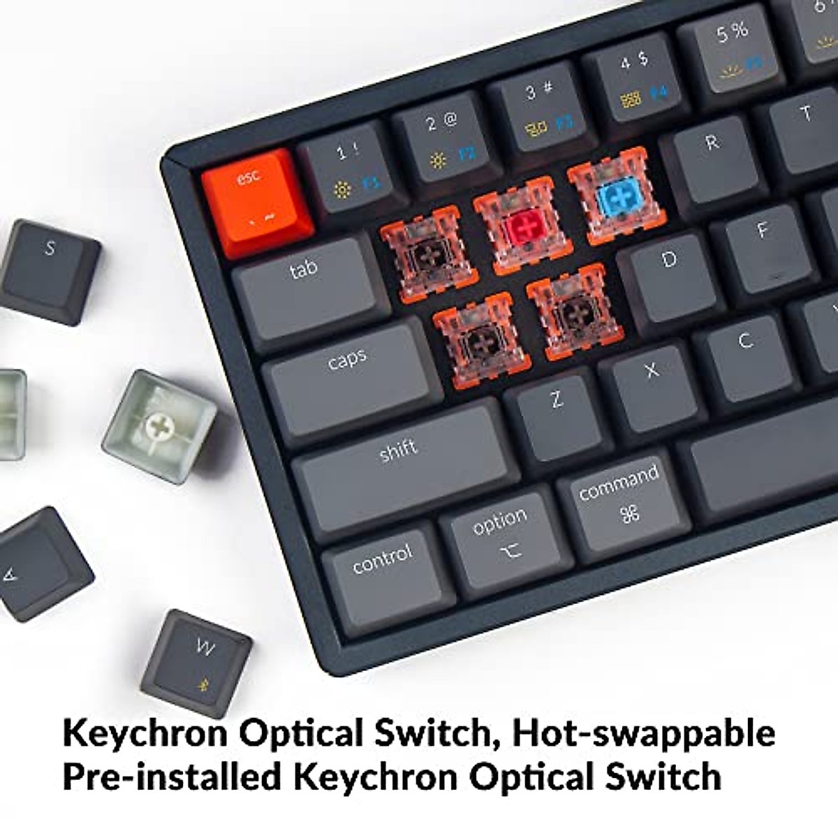 Keychron K12 60% Layout Bluetooth Wireless/Wired Hot-swappable Mechanical Keyboard with Optical Red Switch, Compact 61 Keys RGB Backlit Keyboard Aluminum Frame Compatible with Mac Windows