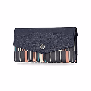 Nautica Money Manager RFID Slim Small Wallet for Women, Credit Card Holder with Coin Purse and Zipper Coin Pouch, Clutch Organizer in Ribbon Stripe