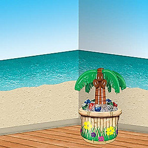 Beistle 28" x 18" Inflatable Palm Tree Drink Beverage Cooler for Indoor Outdoor Luau Tropical Beach Theme Parties Hawaiian Birthday Decorations, Holds Approx. 24 12-Ounce Cans, 18" x 28", Multicolored