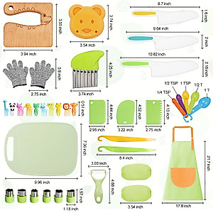 50PCS Kids Knife Set for Real Cooking, Kids Kitchen Knives with Toddler Cutting Board Apron Gloves Peeler Crinkle Cutters Kid Proof Kitchen Tools, Little Chef Knifes Gifts for 2 - 8 Years Old