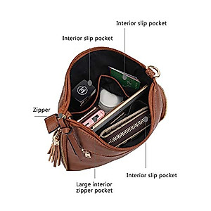 MKF Crossbody Bags for Women, PU Leather Crossover Handbag, Tassels, Small Shoulder Side Messenger Purse Mustard