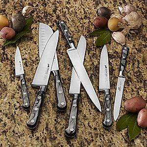 Sabatier - 5137482 Sabatier Triple Rivet Stainless Steel Serrated Bread Knife with Mother of Pearl Inspired Handle, 8-Inch, Silver Gray