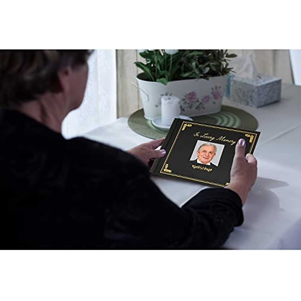 Funeral Guest Book For Memorial Service Set, Celebration of Life Sign in Book with Picture Pocket, Pen and Memory Table Card, In Loving Memory Guestbooks (Gold Embossed Leather Hardcover)