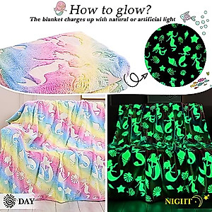 Poemuphi Glow in The Dark Blanket - Soft Cozy Mermaid Throw Blanket for Girls, Ideal Gifts for Kids, 50"×60" Colorful
