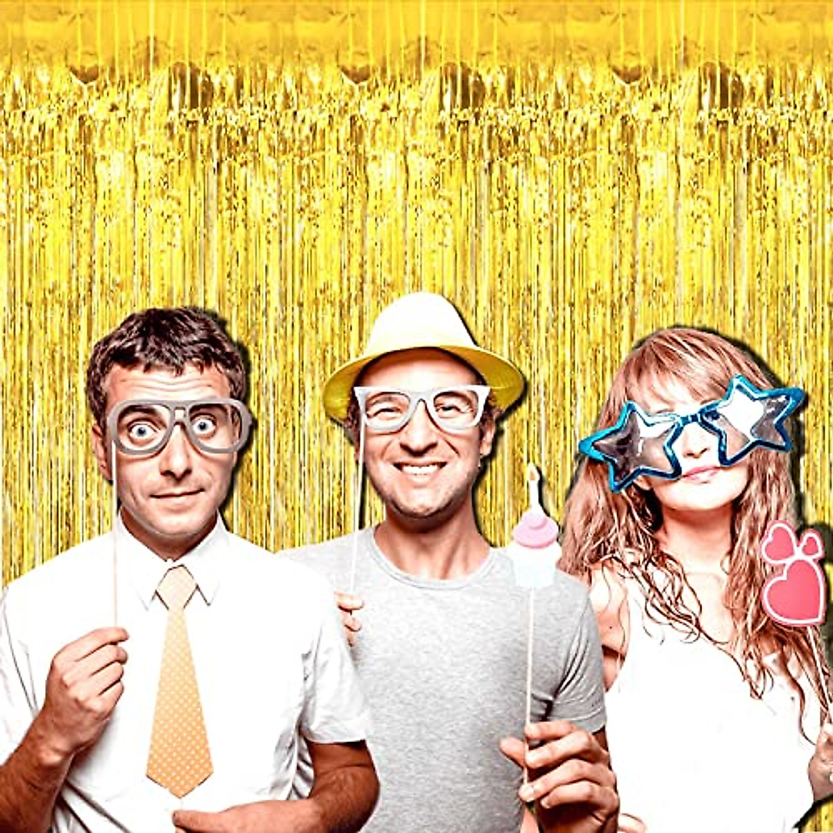 8 Pack Gold Tinsel Foil Fringe Curtain Backdrop, 3.28Ft x 8.2Ft Metallic Streamers for Photo Booth Birthday Wedding Bridal Shower Bachelorette New Year Party Thanksgiving Christmas Decorations