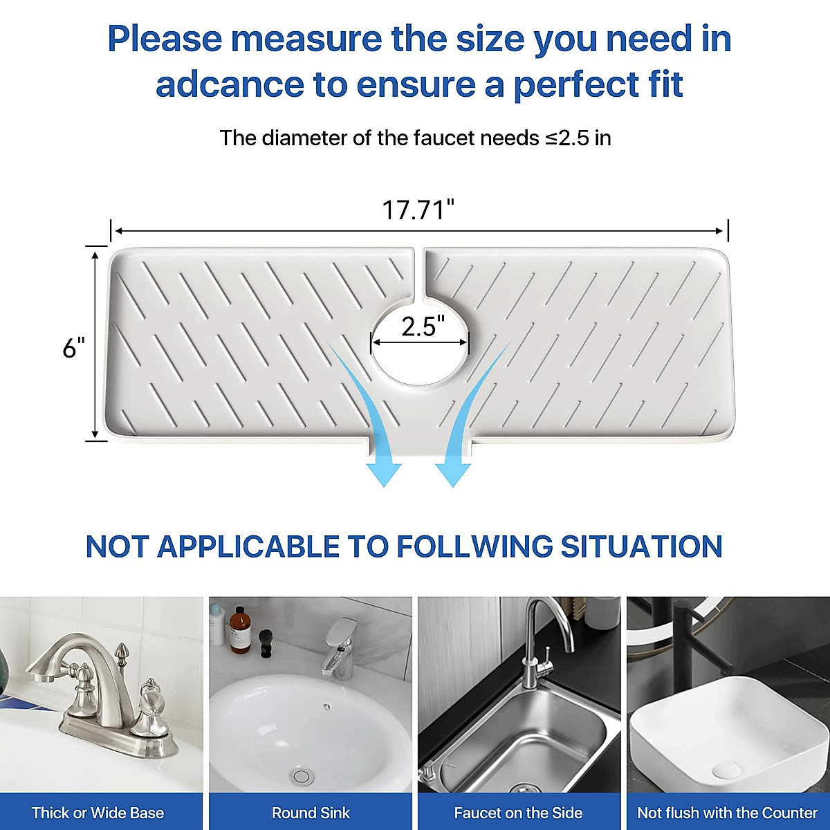 Silicone Faucet Splash Guard, Sink Protectors for Kitchen Sink, 17.71” x 5.9”, Sink Splash Guard Behind the Faucet, Keep Kitchen and Bathroom Sinks Dry,White