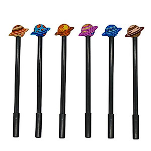 Maydahui 12PCS Multicolor Planet Rollerball Pen Black Gel Ink Outer Space Theme Star Pens Design for Girls Astronomer Astrophile