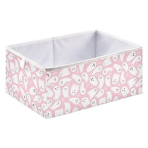 QUGRL Cute Halloween Ghost Storage Bins Organizer Boo Pink Foldable Clothes Storage Basket Box for Shelves Closet Cabinet Office Dorm Bedroom 15.75 x 10.63 x 6.96 in