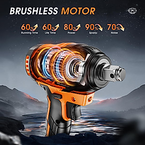 SoarFly Impact Wrench, 1/2" Impact Gun, 400N.M (300Ft-lbs) Brushless Motor Power Impact Driver, Cordless Electric Impact Wrench with 4.0Ah Battery, 1 Fast Charger, 6PCS Sockets, 1 Extension Bar