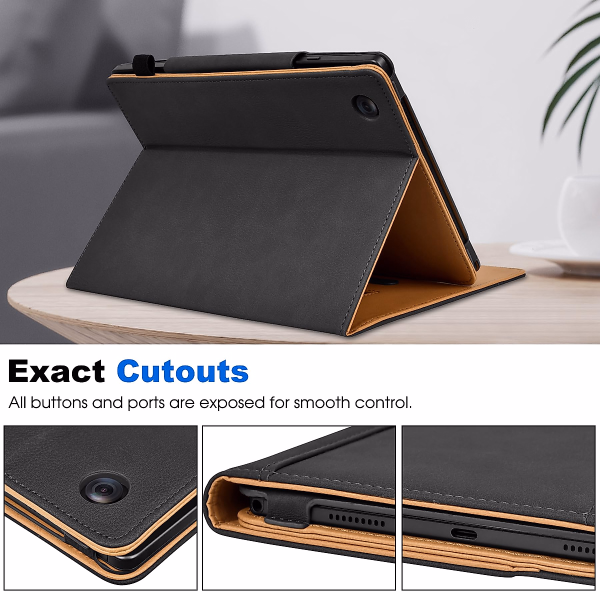 MAISON Case for Samsung Galaxy Tab A8 10.5 Inch 2022 Model (SM-X200/X205/X207) - Multi-Angle Viewing Smart Stand Back Cover with Pocket Auto Wake/Sleep, Pencil Holder (Black)