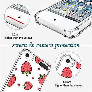 OOK Compatible with iPod Touch 7/6/5 Generation Case Ring Holder for Girls Woman,Soft TPU Bumper PC Back Shockproof Protective Case-Strawberry